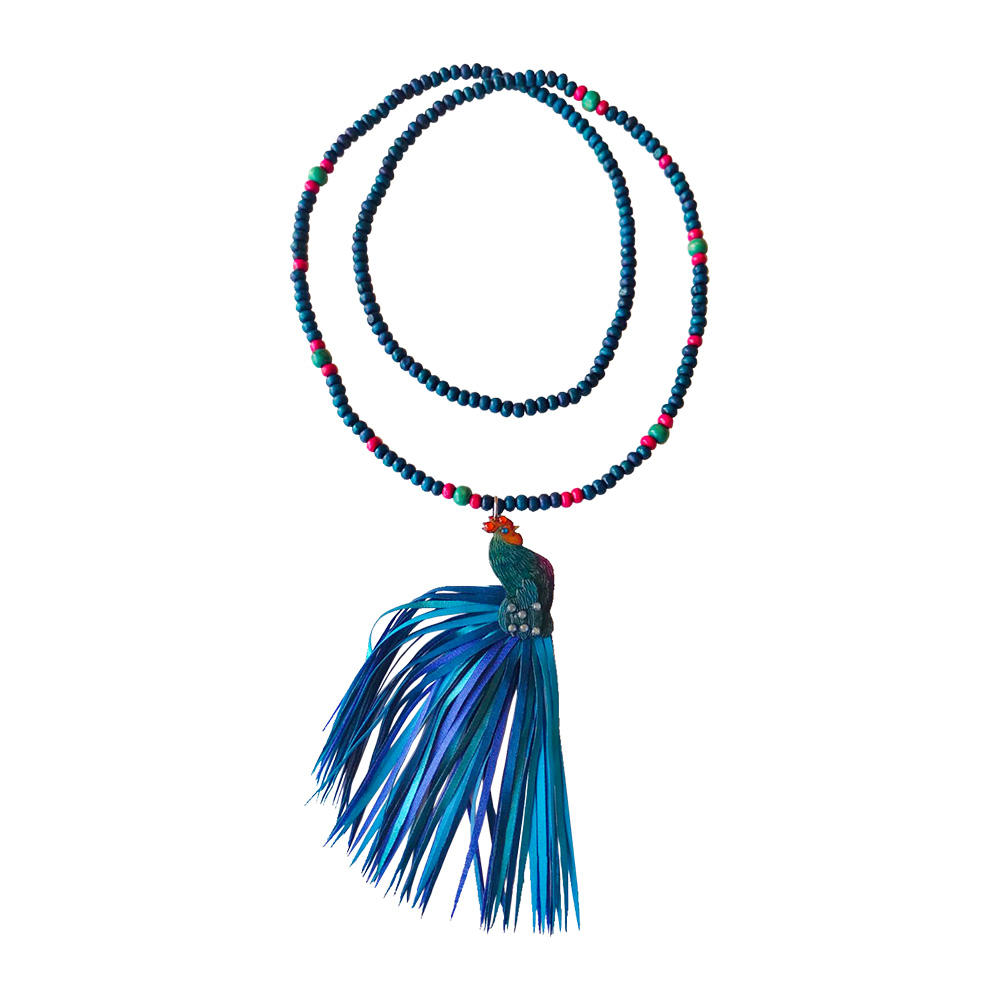Collar Gallo Azul Maxi - Aborígenes Diseño Artesanal
